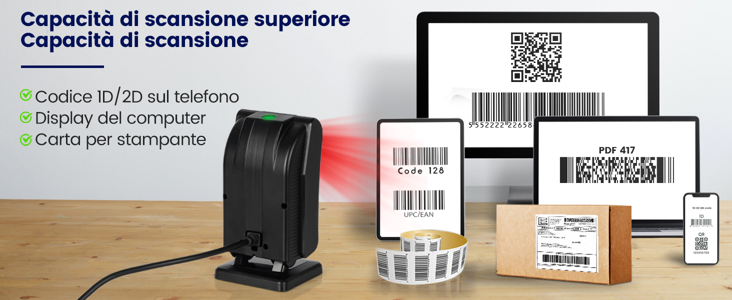 OBZ 1D 2D Lettore Codice a Barre da Banco, Lettore QR code e Barcode ...