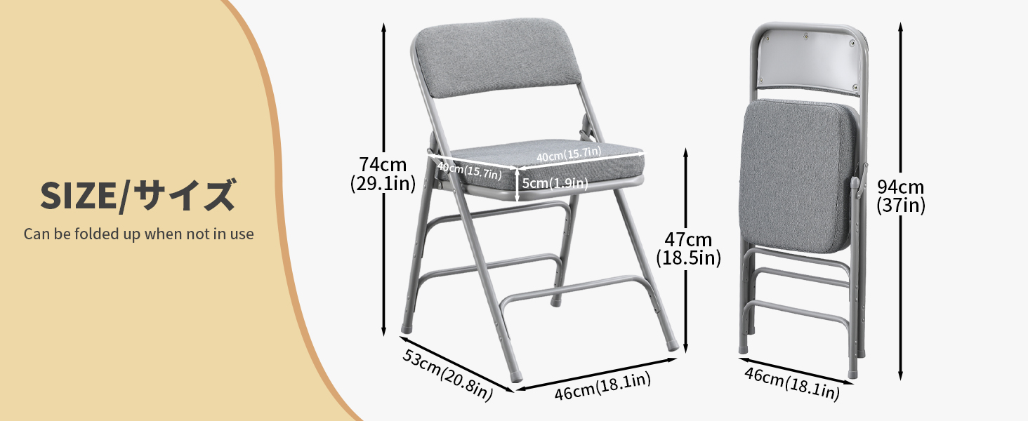 KAIHAOWIN Padded Folding Chairs Upholstered Single Foldable Chair with Ultra Thick Padded Seat ...