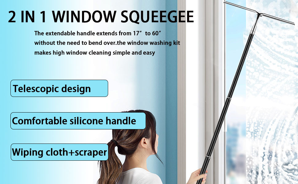 Amazon.com: Window Washing Kit, 2 in 1 Window Squeegee with Extension Pole Long Handle Squeegee ...