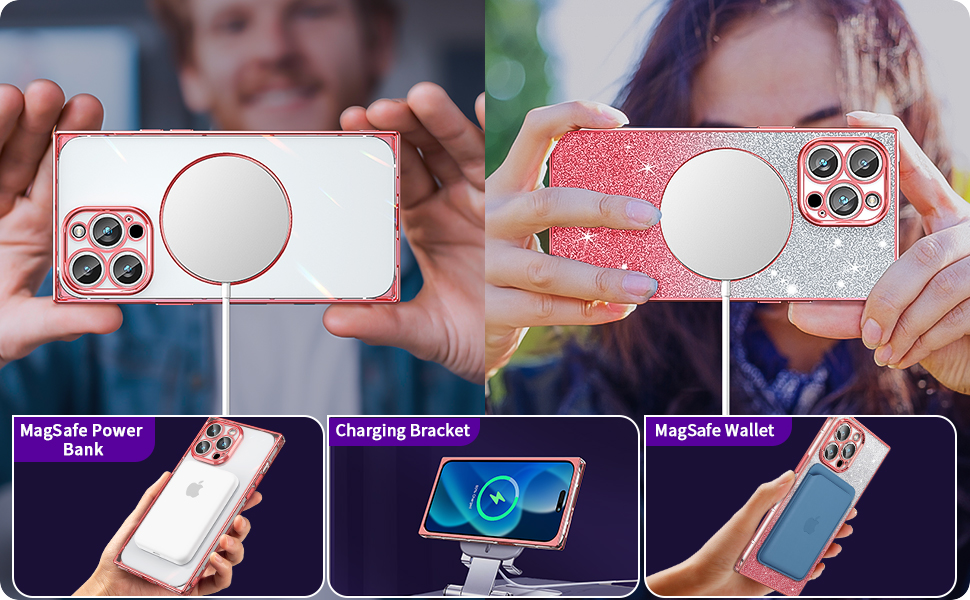 Amazon.com: Buysing Magnetic iPhone 15 Pro Max Case Square [Compatible with MagSafe] Full Lens ...