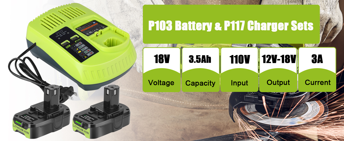 Amazon.com: REACELL 2 Pack P102 18V Battery and Charger Combo Compatible for Ryobi 18V Battery ...