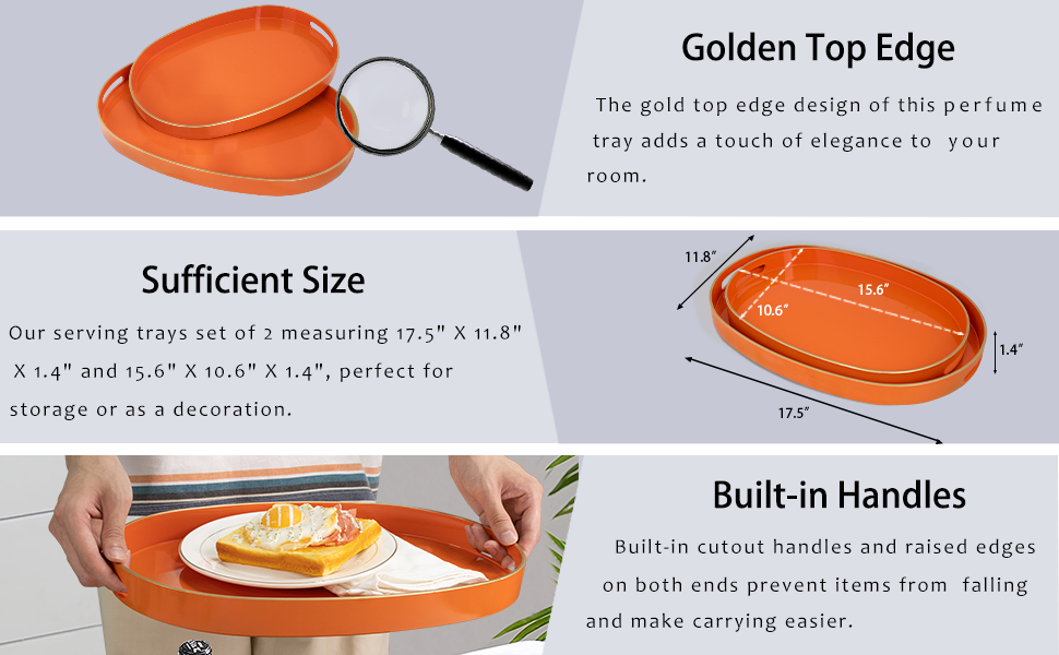 Amazon.com: MAONAME Orange Serving Trays with Handles, Oval Decorative ...