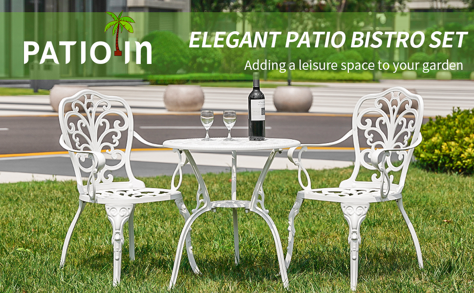 Amazon.com: PATIO-IN Outdoor Bistro Set 3 Piece, Bistro Table and Chair Set of 2, Cast Aluminum ...