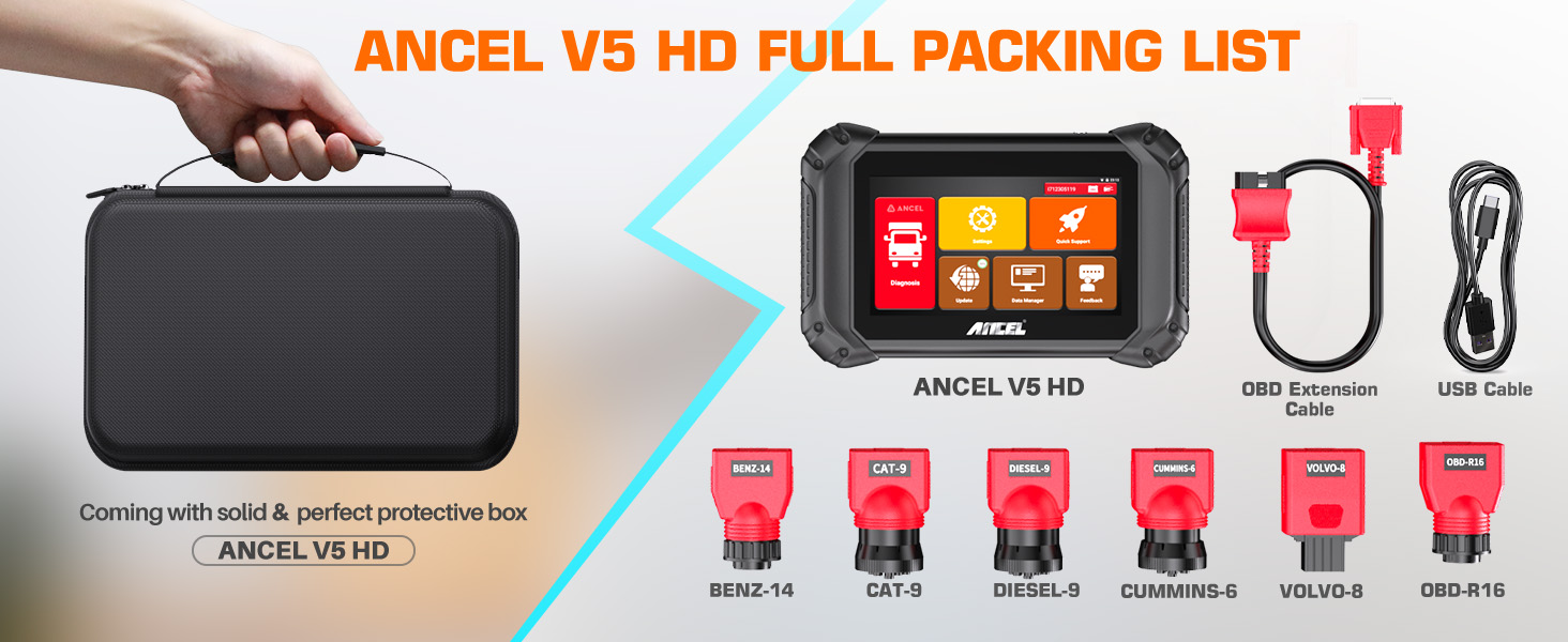 Amazon.com: ANCEL V5 HD Heavy Duty Truck Scanner,2025 Elite Bidirectional Diesel Diagnostic Scan ...
