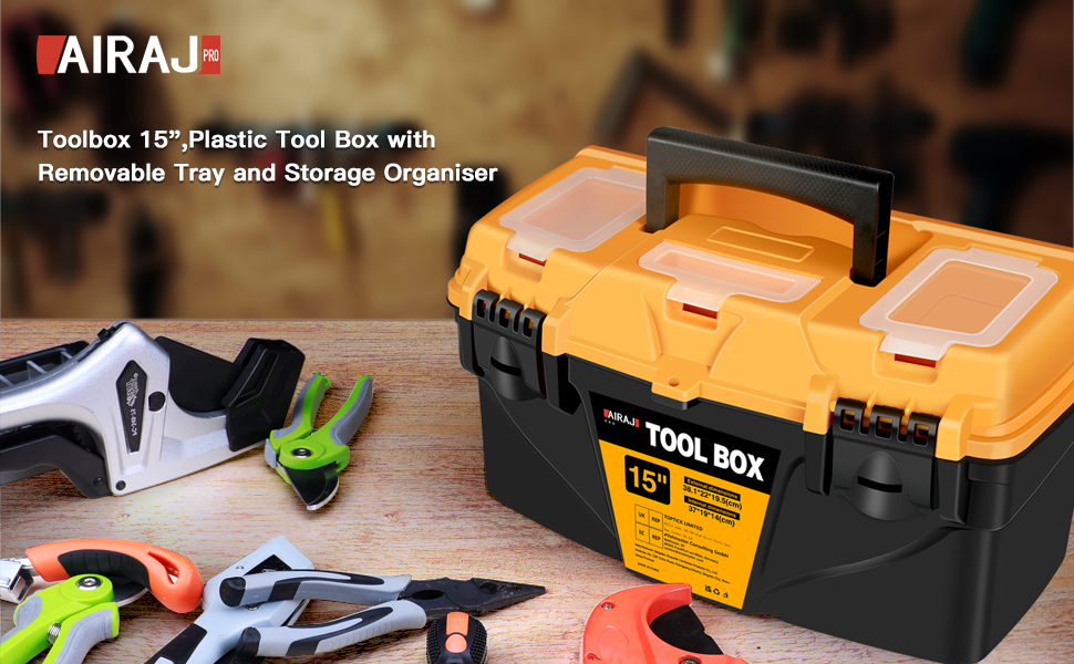 AIRAJ PRO Waterproof Toolbox Storage,15"Plastic Tool Box With Removable Tray,3 Transparent ...