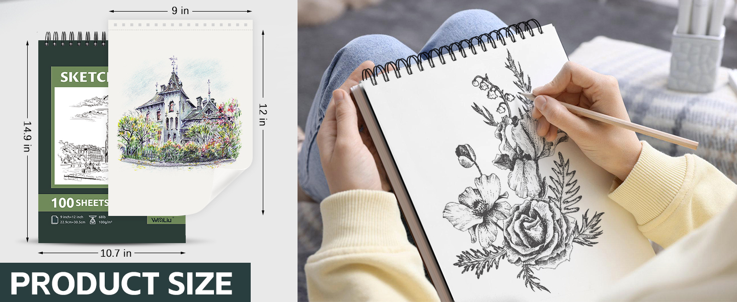 Amazon.com: WeLiu Sketchbook 9x12 Inch, 2 Packs Sketch Pad Drawing Painting Writing Paper, 100 ...