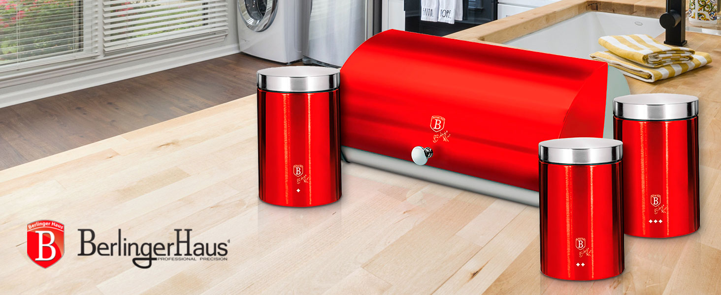 Berlinger Haus Burgundy Brotkasten-Set + 3er Set Küche Vorratsdosen, Edelstahl ...