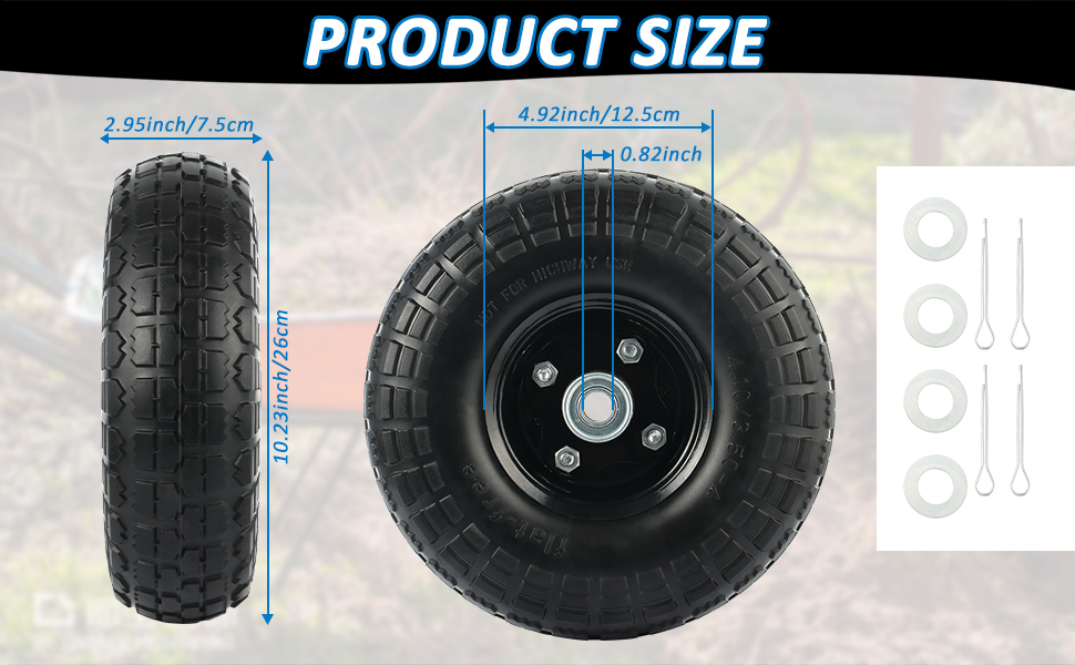 2 Pack 10-Inch Solid Wheel Replacement 4.10/3.50-4 Flat Free Tire and Wheel with 5/8 extra ...