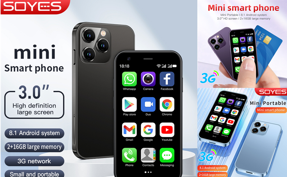 XS15 3G Mini Smartphone 3.0 pulgadas WiFi GPS Quad Core Android 8.1 Teléfonos celulares Slim ...