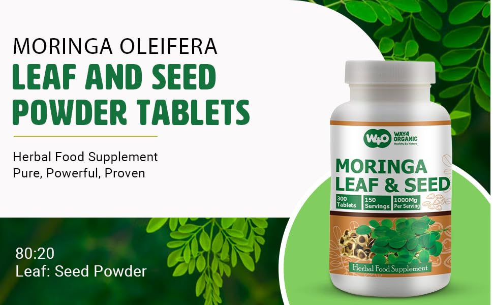 Amazon.com: WAY 4 ORGANIC W4O Moringa Oleifera Leaf and Seed Powder (80:20) Ratio 300 Pills ...