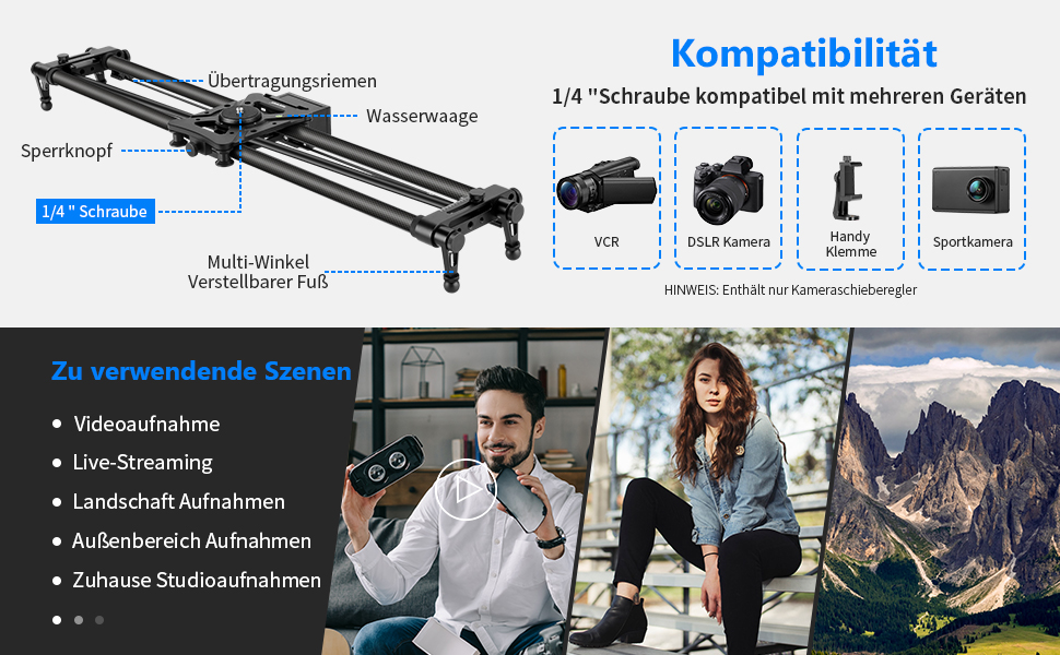 NEEWER 80cm motorisierter Kamera-Slider, 2,4G Funksteurung Kohlefaser ...