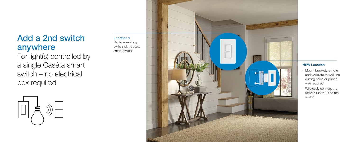 Lutron Caseta Smart Switch 3-Way Kit, with Pico Remote, Wallplate, Wall Bracket for LED Lights ...