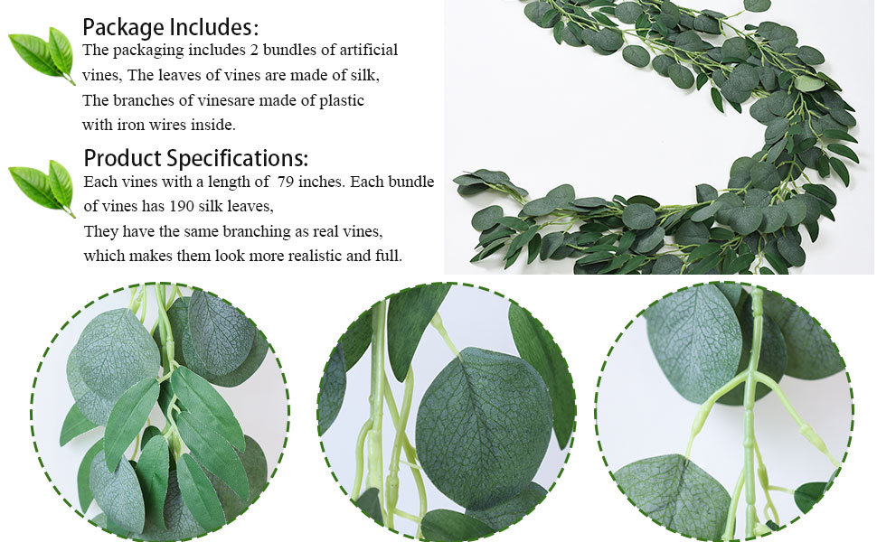 Amazon.com: mizii 2 Strands Artificial Vines Eucalyptus Garland 79" Fake Vine with Silk Green ...
