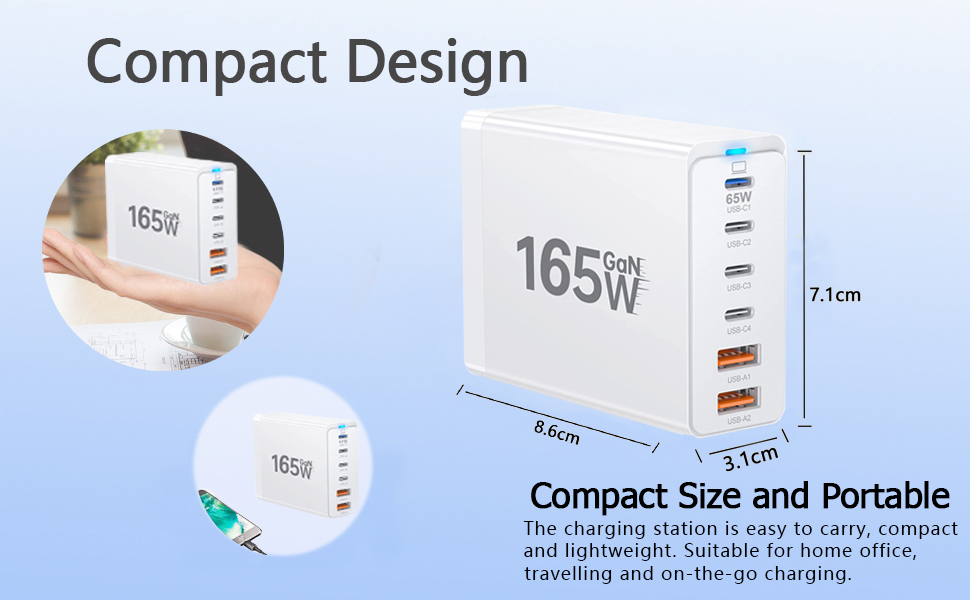 165W USB C Ladegerät GaN，Mehrfach USB Ladegerät【4USB-C + 2USB-A】 PD Ladegerät，6-Port Ladestation ...
