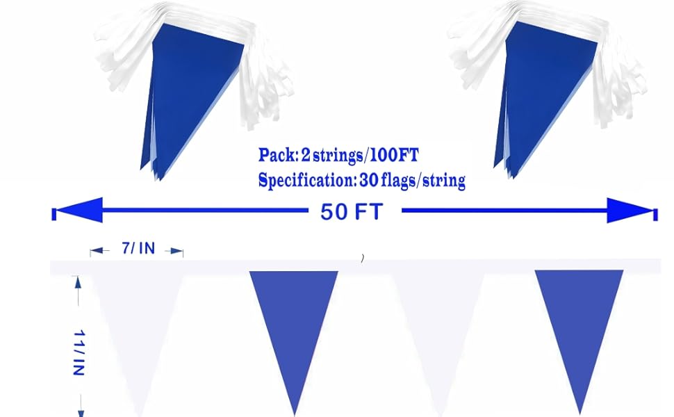 Amazon.com: LUSEOAN 100Ft Blue and White Pennant Banner Flags String ...