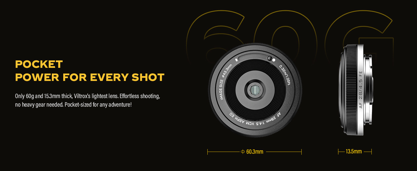 Amazon.com : VILTROX 28mm F4.5 E-Mount Ultra-Thin Pancake Lens Auto Focus 28 mm f/4.5 FE Chips ...
