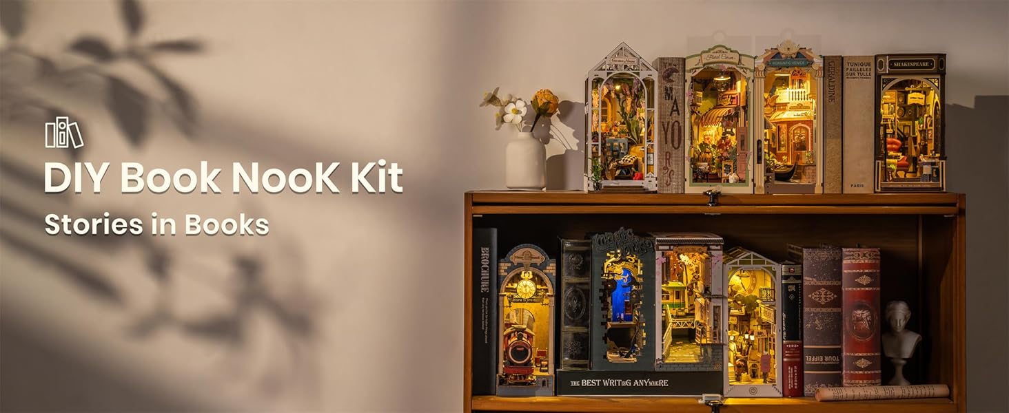 Amazon.com: rowood Book Nook,Booknook DIY Kit with Dust Cover,3D Wooden Puzzle Decorative ...