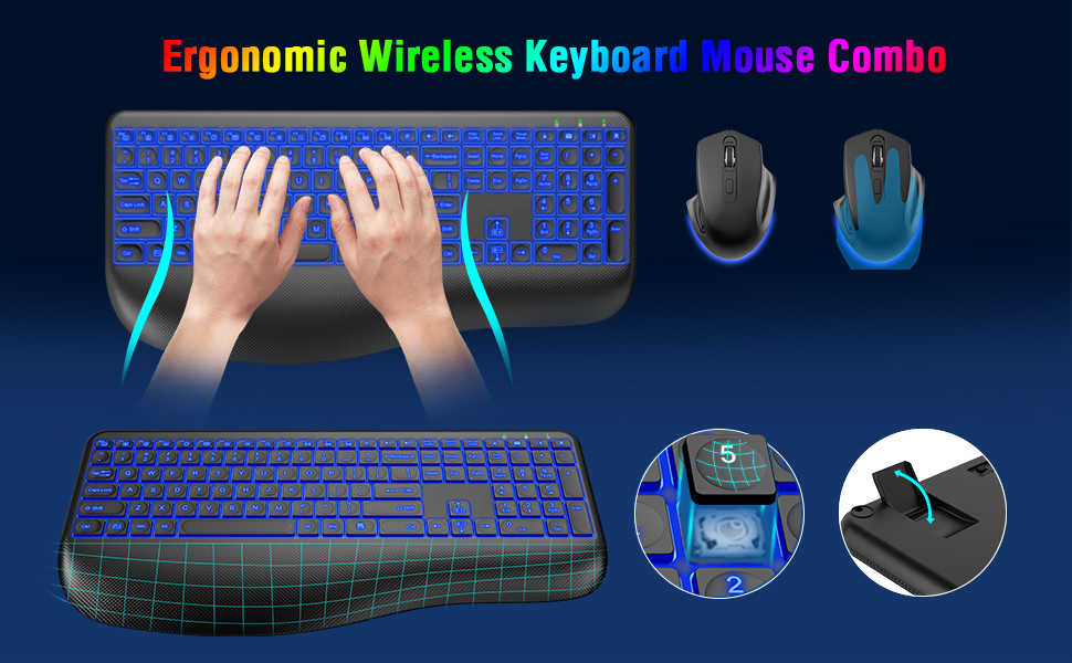 Mua Wireless Keyboard Mouse Combo Rechargeable With 7 Backlits 2 4ghz Ergonomic Full Size