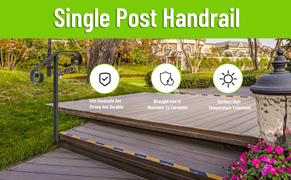 Aatrixkit Single Post Wrought Iron Handrail Stair Railing Handrails for Outdoor Steps Fits 1-2 ...