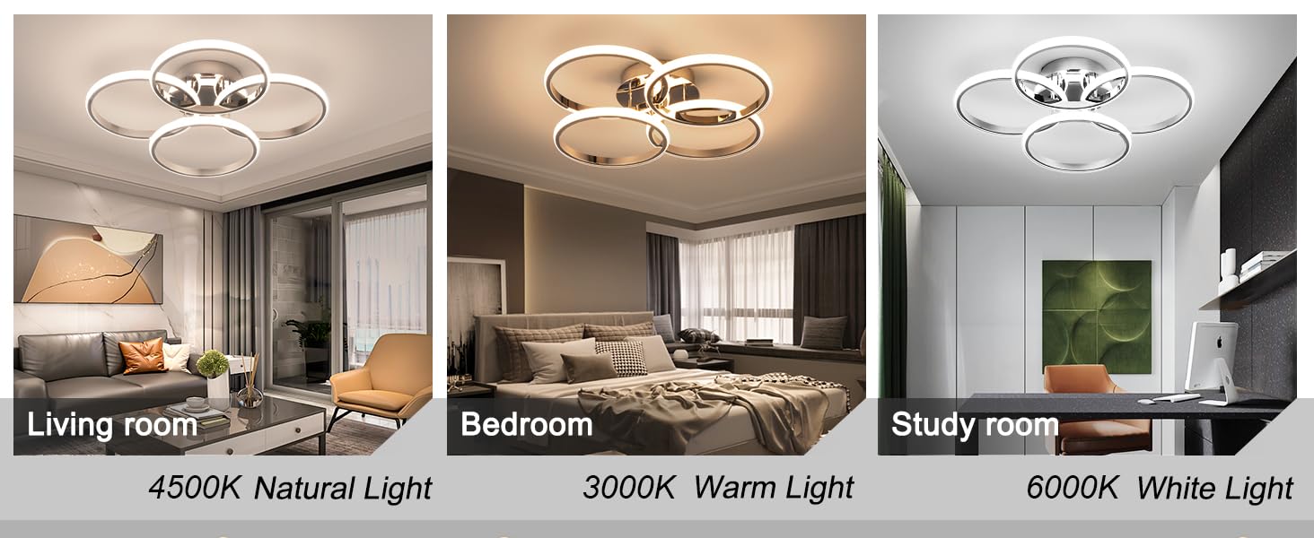 CANEOE Modern LED Ceiling Light, 4 Rings Dimmable Ceiling Light Fixture ...