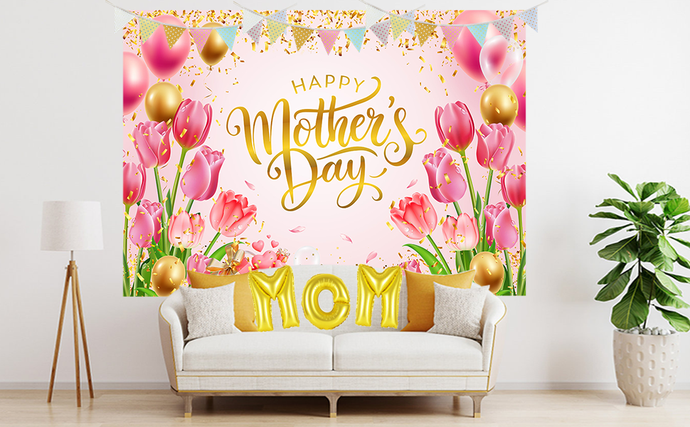 Amazon.com : LYWYGG 7x5FT Mother's Day Backdrop Happy Mothers Day Photography Background Pink ...
