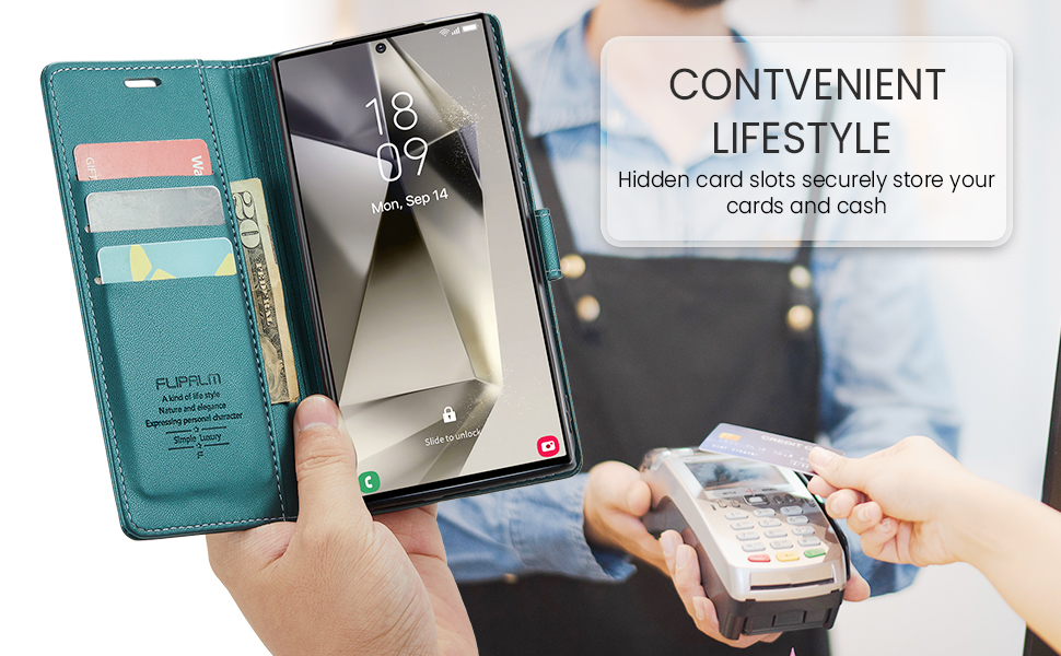 Amazon.com: FLIPALM Wallet Case for Samsung Galaxy S24 Ultra, RFID Blocking Credit Card Holder ...