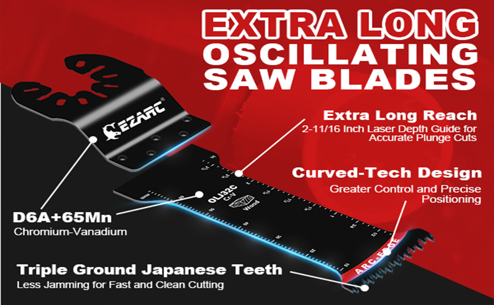 EZARC Japanese Tooth Oscillating Saw Blades - 5PCS Extra-Long Reach Arc Edge CRV Multitool ...