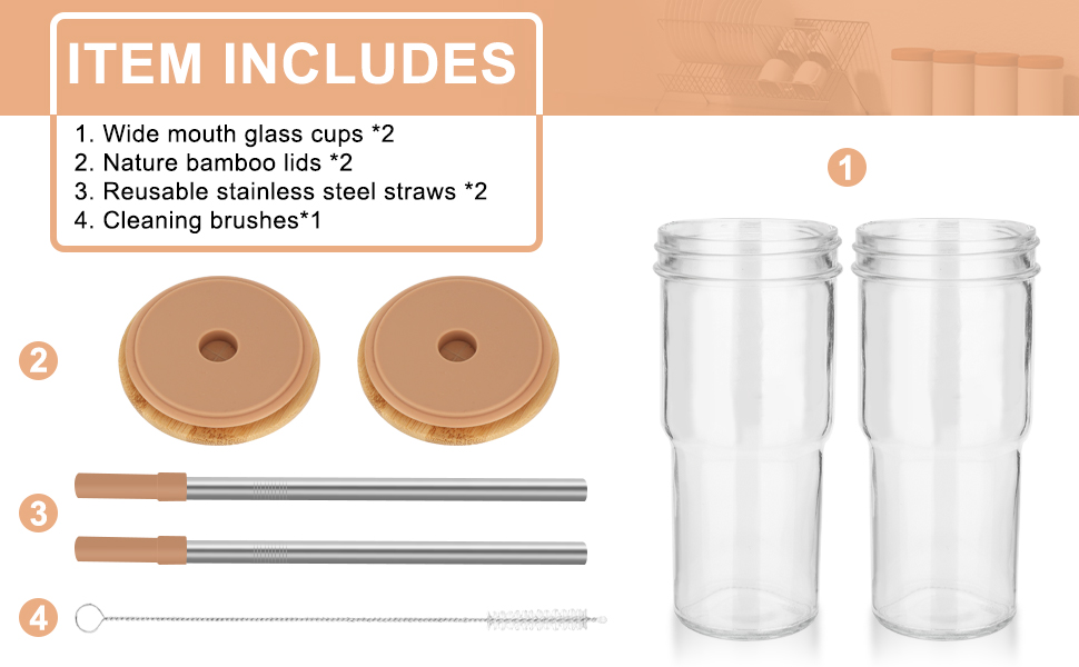 Amazon.com | Luxgola 24oz Glasses Tumbler with Bamboo Lid,2 Pack Wide ...