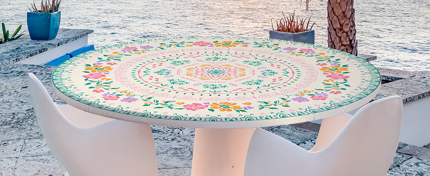 Amazon.com: MHJY Round Tablecloth Fitted Elastic Table Cover Waterproof ...