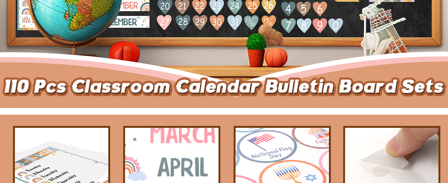 Amazon.com : Qyeahkj Boho Rainbow Classroom Calendar Set Bulletin Board ...