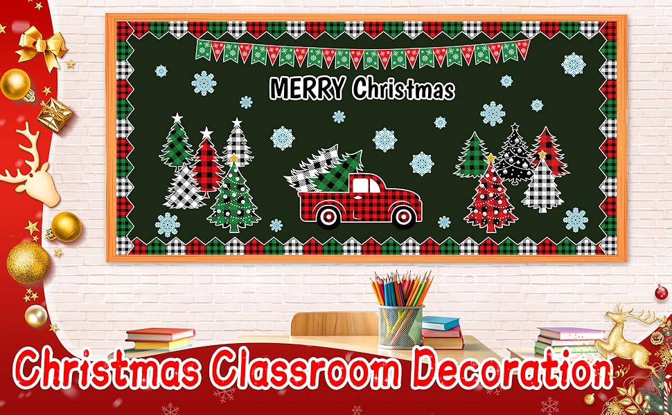 Amazon.com: LANLISA Large Christmas Bulletin Board Decoration Set Classroom Decoration Xmas ...