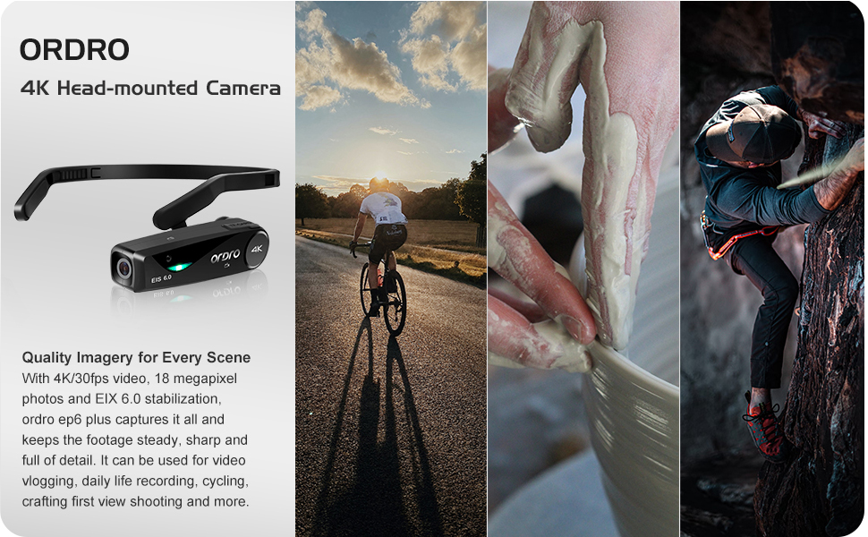 Amazon.com : ORDRO EP6 Plus Head Mounted Camera 4K Video Camcorder, Wearable Video Camera UHD ...