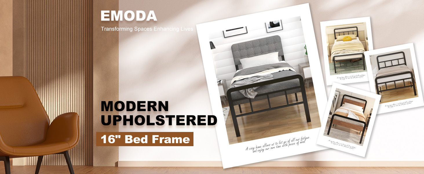 Amazon.com: EMODA 16 Inch Twin XL Bed Frames with Headboard and Footboard, Heavy Duty XL Twin ...