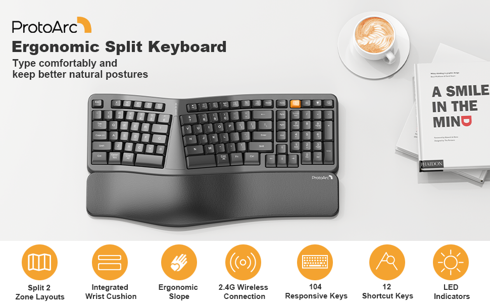 Amazon.com: ProtoArc Backlit Wireless Ergonomic Keyboard, EK03 2.4GHz Wireless Ergonomic ...