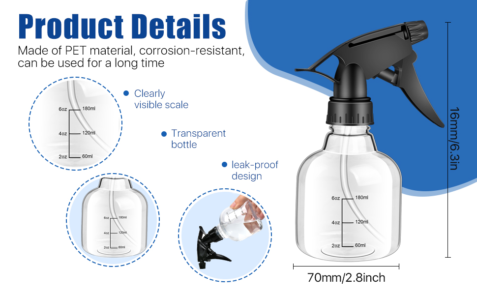 Amazon.com: Worldity 24 Pcs Empty Plastic Spray Bottles - 8oz, Mini Refillable Bottles for ...