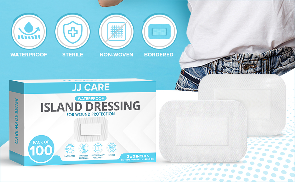 Amazon.com: JJ CARE Waterproof Adhesive Island Dressing [Pack of 100], 2" x 3" Sterile Bordered ...