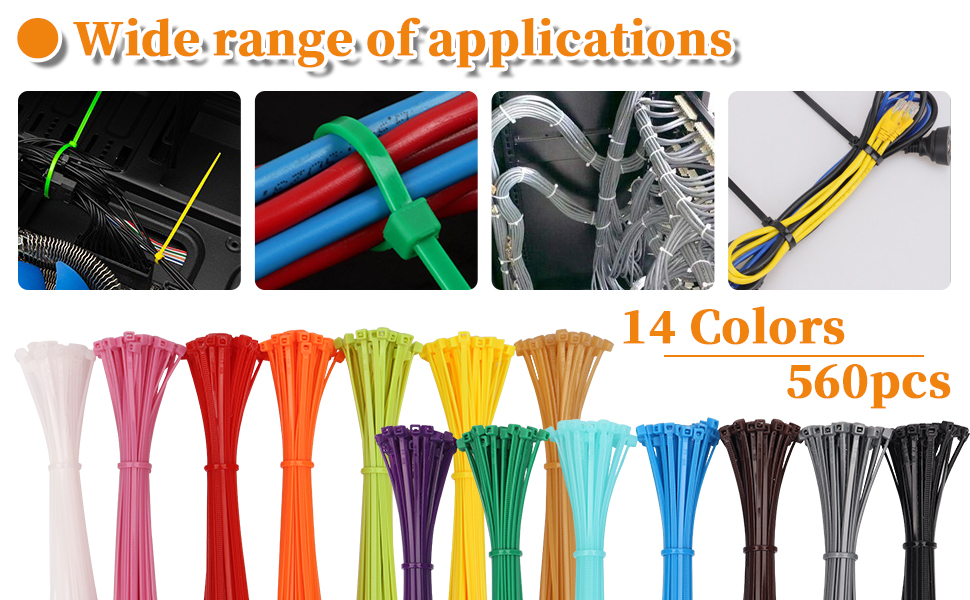 560pcs 8" Coloured Cable Ties, 200mm x 3.6mm Nylon Zip Ties Multi-Purpose Plastic Tie Wraps ...