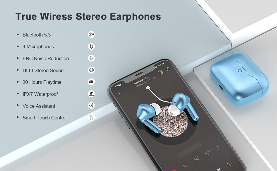 Amazon.com: Wireless Earbuds, Bluetooth 5.3 Earbuds with 4-Mics Clear ...