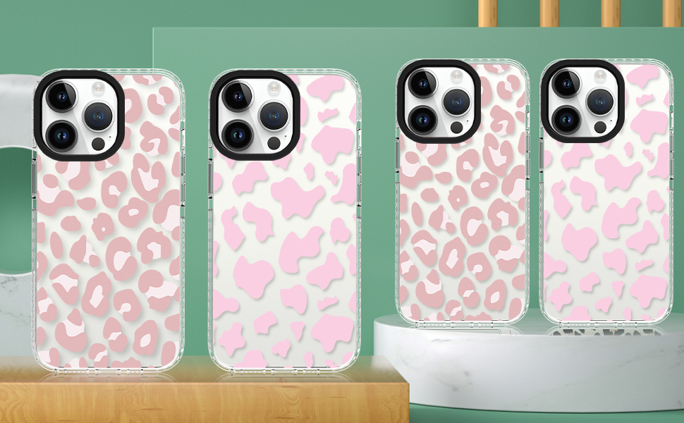 Amazon.com: ZIYE Clear Case for iPhone 15 Pro Max Cover Pink Leopard Design Shockproof Soft TPU ...