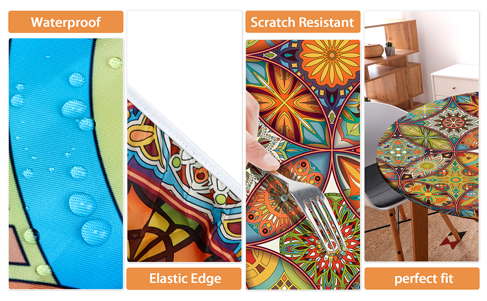 Amazon.com: Round Fitted Tablecloth with Elastic Round Outdoor ...