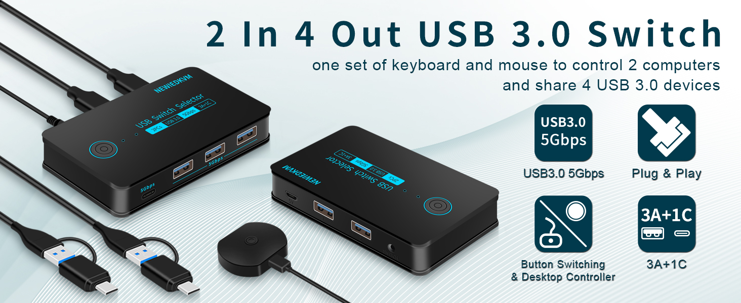 Amazon.com: USB 3.0 switcher 2 Computers Keyboard and Mouse Switch for ...