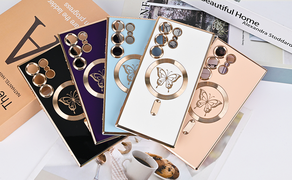 Amazon.com: Newseego for Samsung Galaxy S24 Ultra 5G Magnetic Case, Cute Butterfly Luxury ...