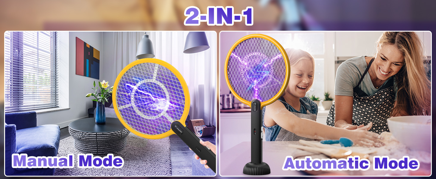 PALONE Electric Fly Swatter 2 IN1 Fly Killer Zapper 4000v/1500mAh Bug Zapper Racket USB ...