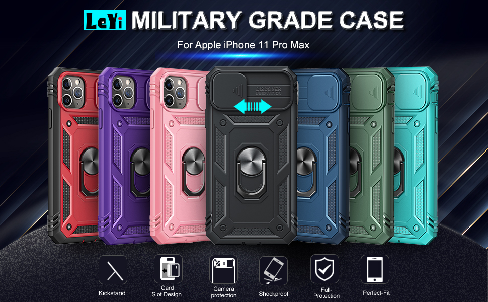 LeYi for iPhone-11-Pro Max Case: 11 Pro Max Phone Case with Slide Camera Cover and 2 Tempered ...
