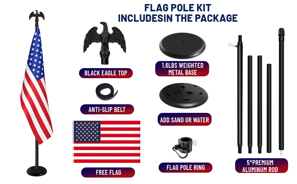 Amazon.com : Indoor Flag Pole Kit - Telescoping 6FT-8FT Flag Pole with Base, 3x5 FT Embroidered ...