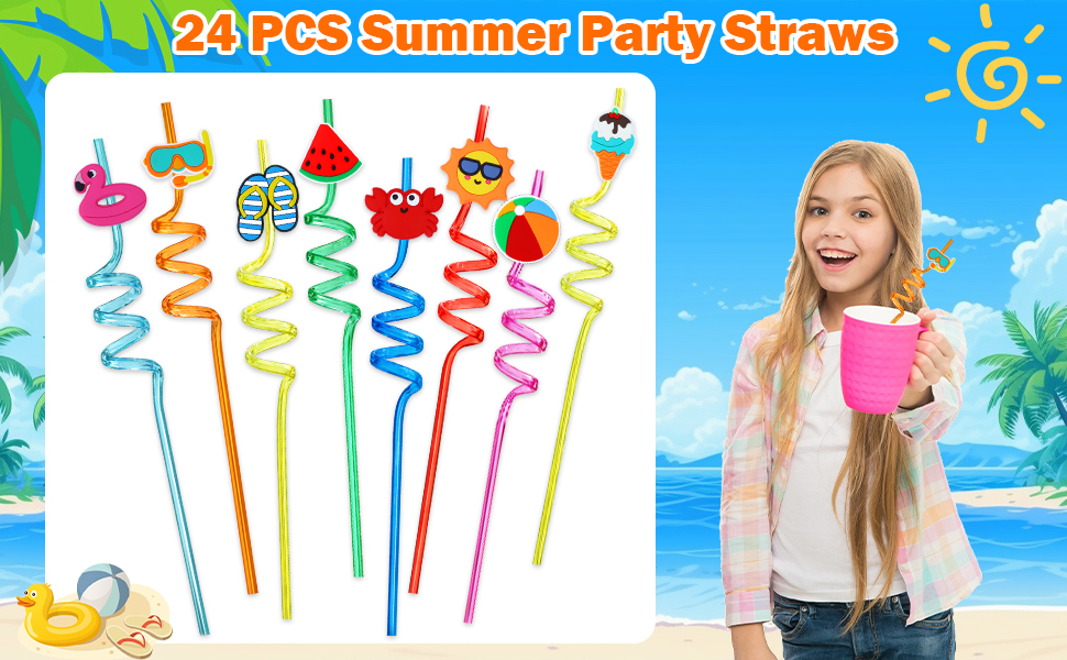 Amazon.com: 24Pcs Drinking Straws, Pool Party Decorations Supplies ...