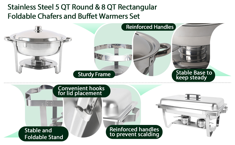 Amazon.com: IMACONE Chafing Dish Buffet Set 4 Pack, 8 QT Rectangle & 5QT Round Stainless Steel ...