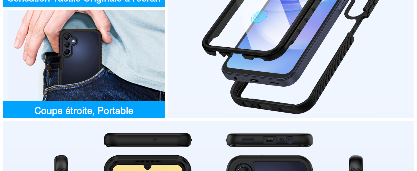 CENHUFO Coque Samsung A15 4G / 5G, Antichoc Housse avec Protection d'écran, 360° Protégé ...