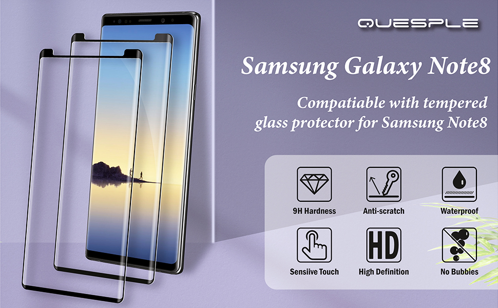 Amazon.com: QUESPLE 2 Pack Shatterproof Premium Tempered Glass Film for Samsung Galaxy Note 8 ...