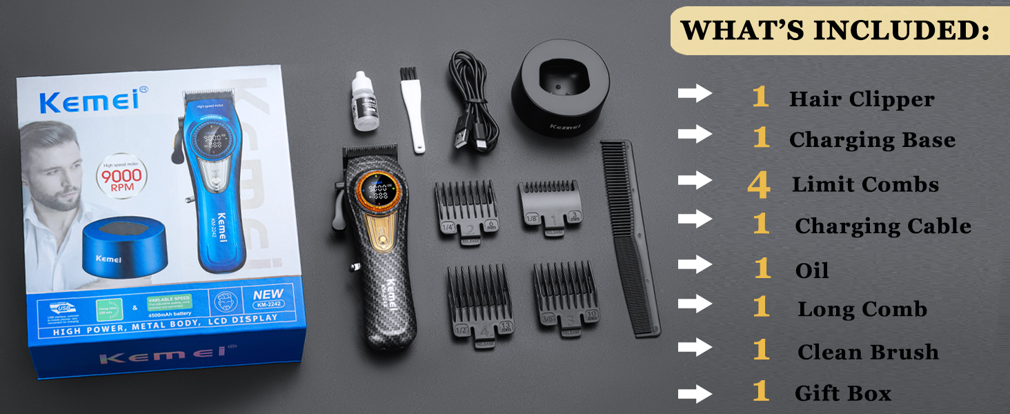 Amazon.com: KEMEI 2242 Professional Hair Clippers for Men, Cordless Barber Clipper with LED ...